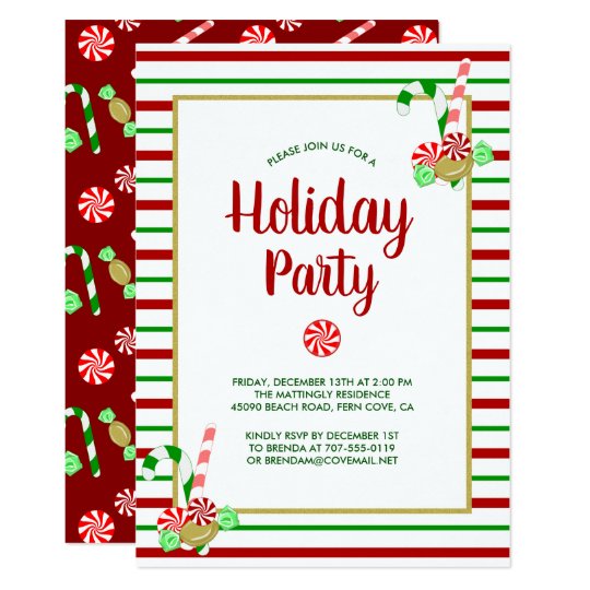 Candy Canes Peppermint Stripes Cute Holiday Party Invitation | Zazzle.com