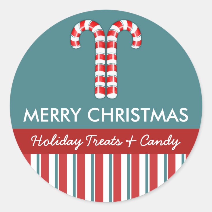 Candy Canes red Candy Gift Jar Round Label | Zazzle