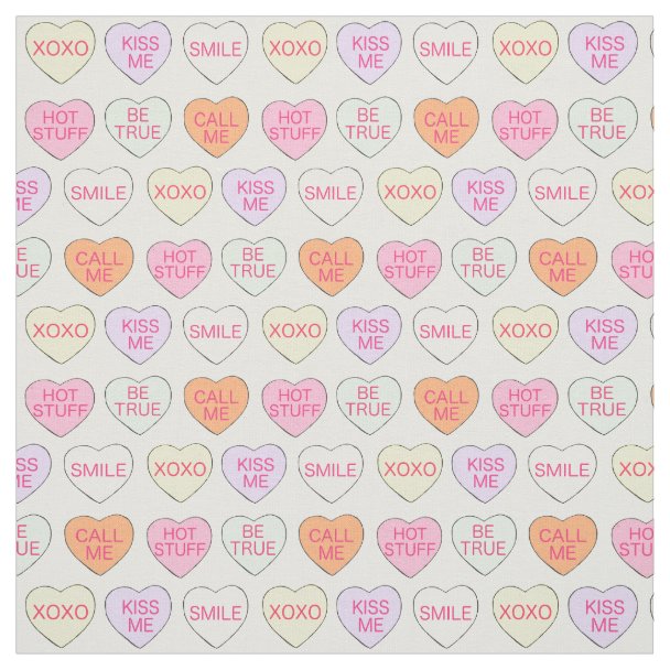 Valentine's Day Candy Hearts Pattern Fabric | Zazzle