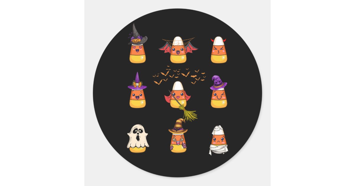 Candy Corn Characters Evil Witch Mummy Ghost Hallo Classic Round ...
