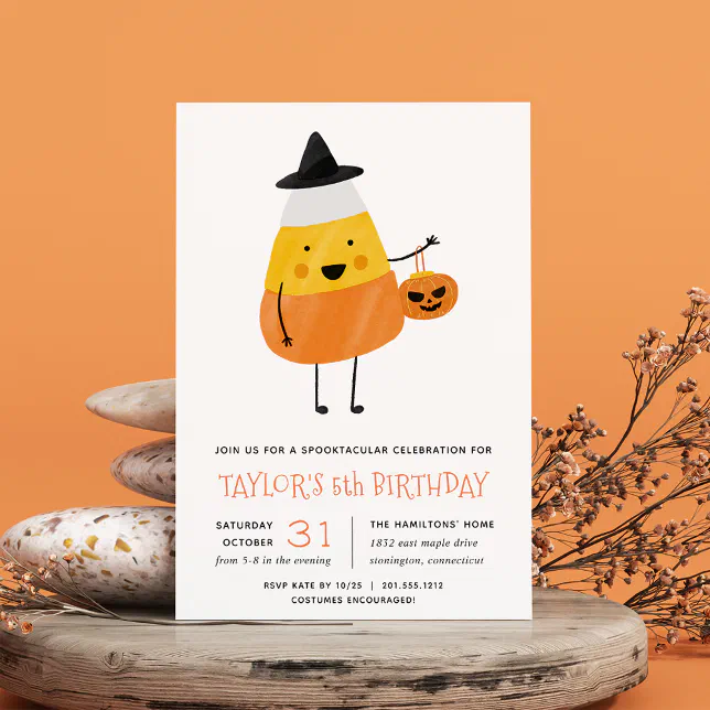 Candy Corn Halloween Birthday Party Invitation | Zazzle