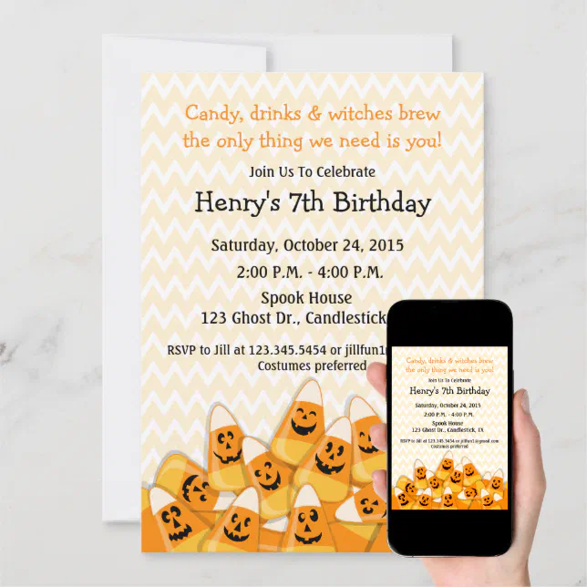 Candy Corn Halloween Birthday Party Invitation | Zazzle