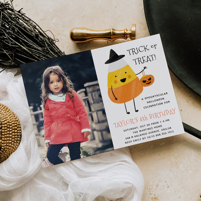 Candy Corn | Halloween Birthday Party Photo Invitation | Zazzle