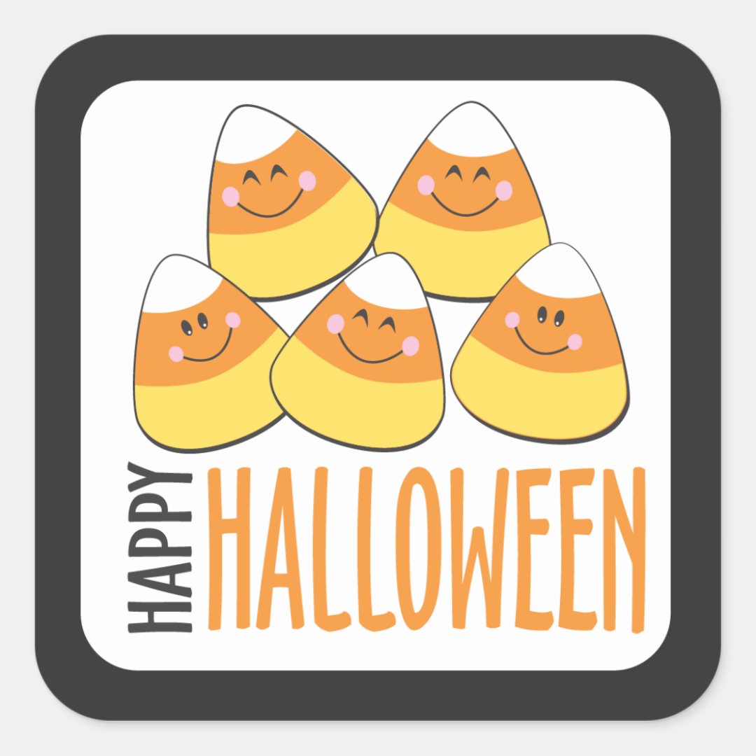 Candy Corn Happy Halloween Square Sticker | Zazzle