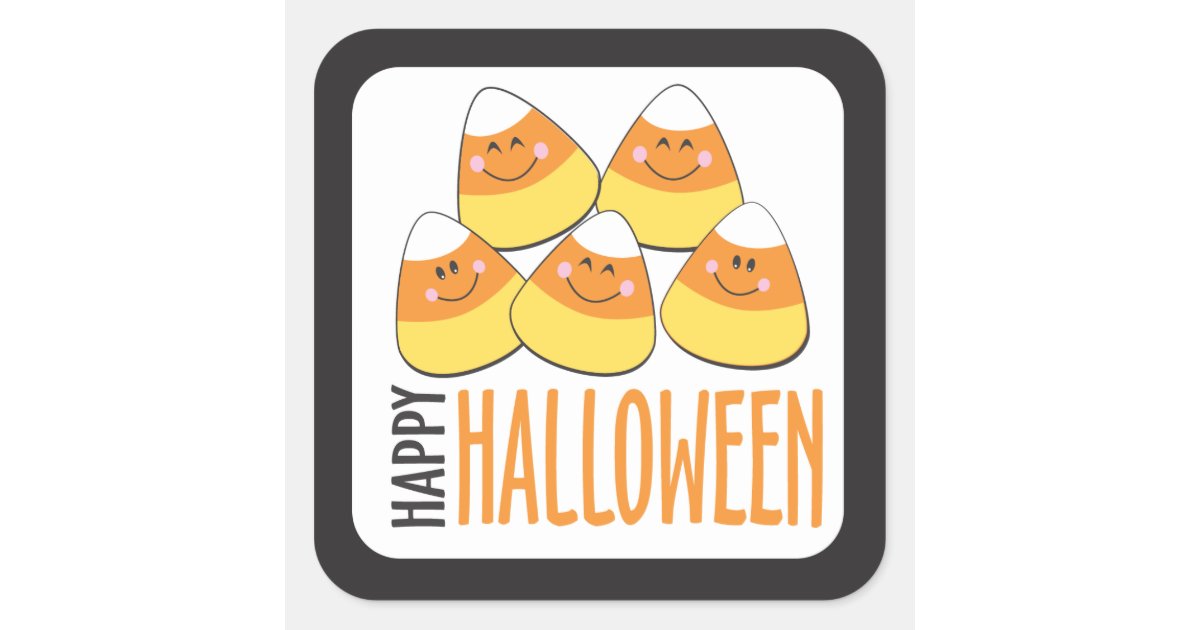 Candy Corn Happy Halloween Square Sticker | Zazzle