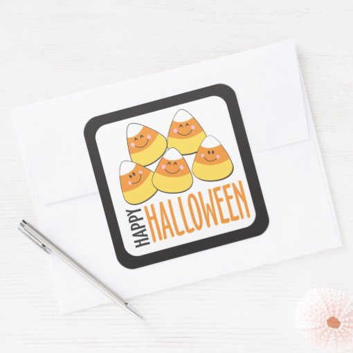 Candy Corn Happy Halloween Square Sticker | Zazzle