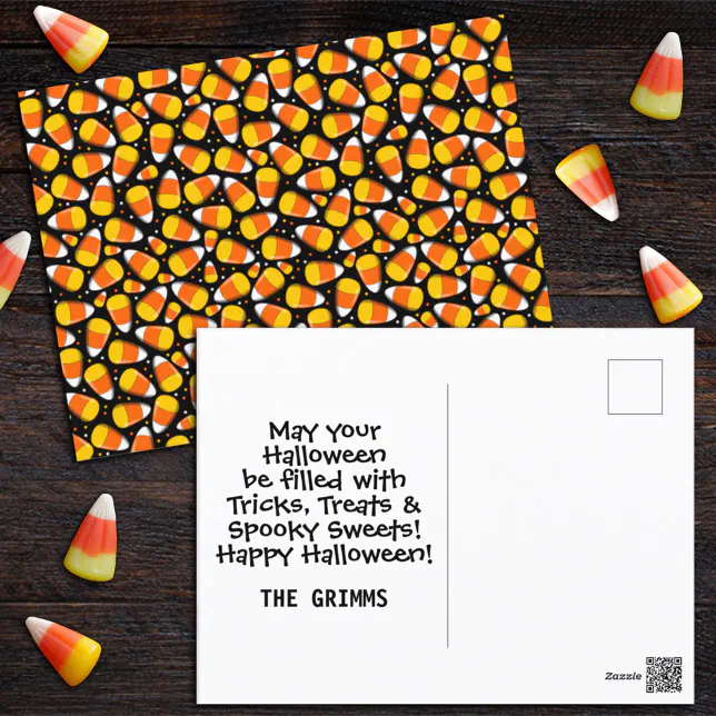 Candy Corn Pattern Halloween Holiday Postcard | Zazzle