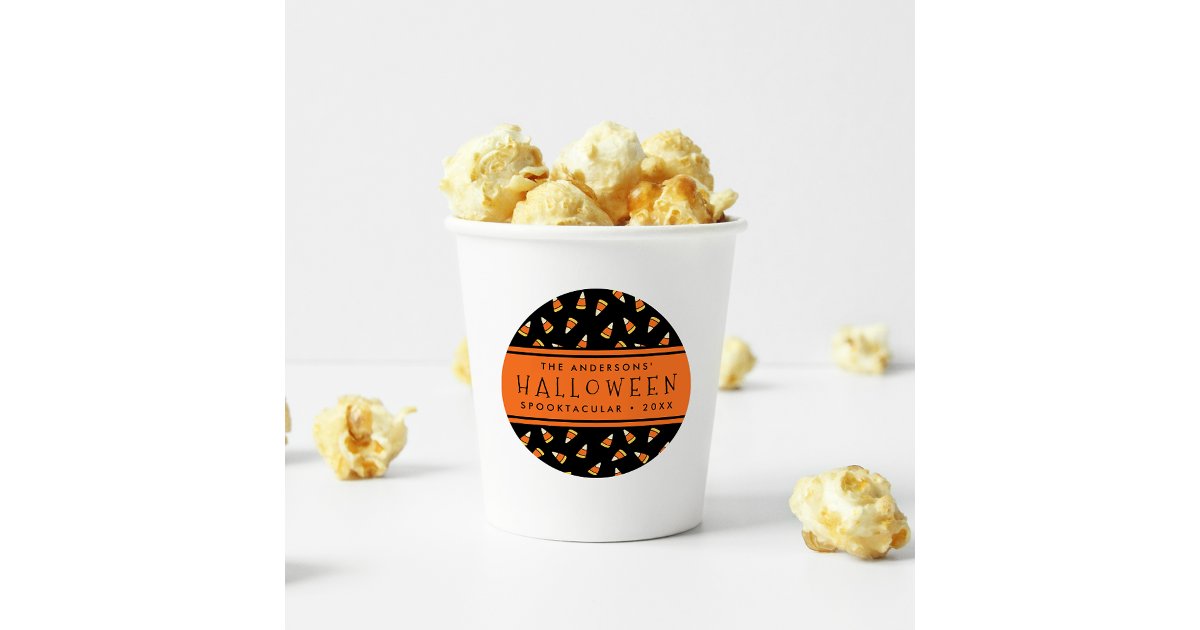 Candy Corn Personalized Halloween Party Classic Round Sticker | Zazzle