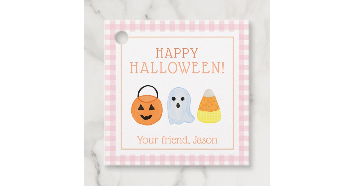 Candy Corn, Pumpkin Ghost Halloween Trick or Treat Favor Tags | Zazzle