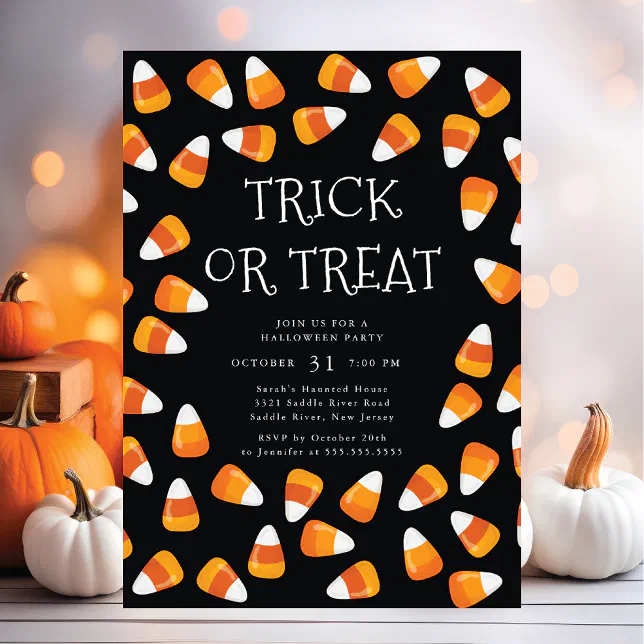Candy Corn Trick or Treat Halloween Invitation | Zazzle