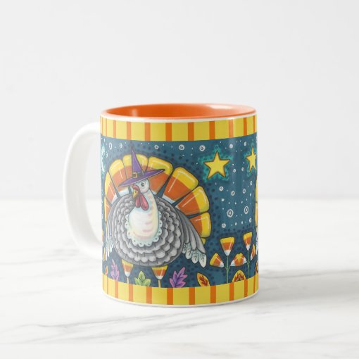CANDY CORN TURKEY, THANKSGIVING BIRD TWO TONE MUG | Zazzle