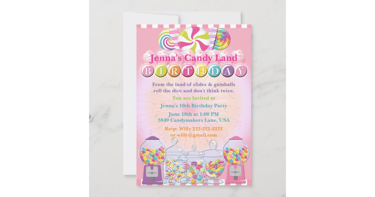 Candy Counter Land Pink Birthday Invitation | Zazzle