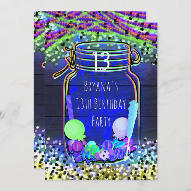 Candy Glow in the Dark Mason Jar Party Invitations | Zazzle