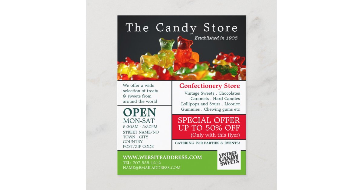 Candy Gummy Bears, Confectionery Supplies Advert Flyer | Zazzle