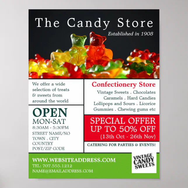 Candy Gummy Bears, Confectionery Supplies Advert Poster | Zazzle