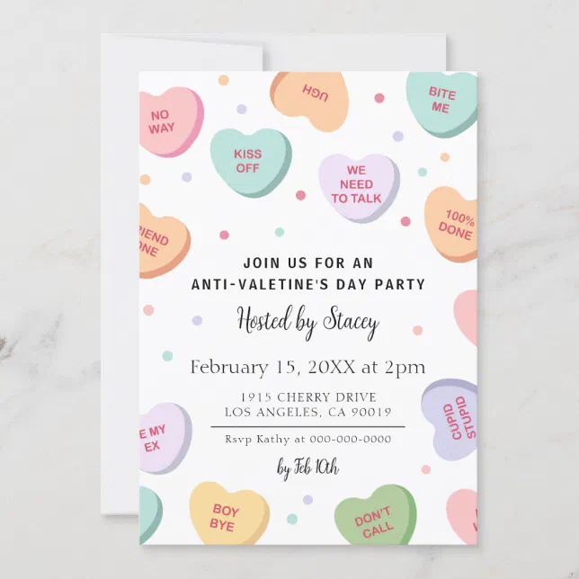Candy Hearts Anti-Valentine's Day Party Invitation | Zazzle