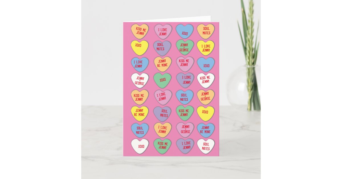 Candy Hearts Custom Messages Valentine Holiday Card | Zazzle