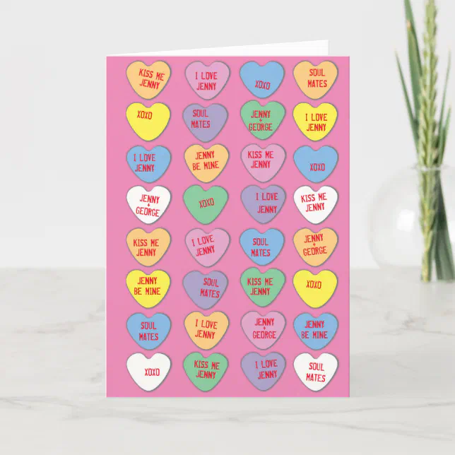 Candy Hearts Custom Messages Valentine Holiday Card | Zazzle