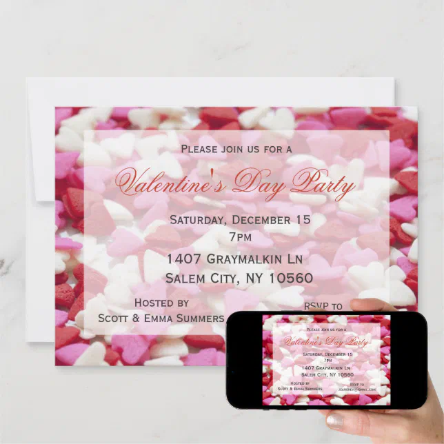 Candy Hearts Sweets Valentine's Day Party Invitation | Zazzle