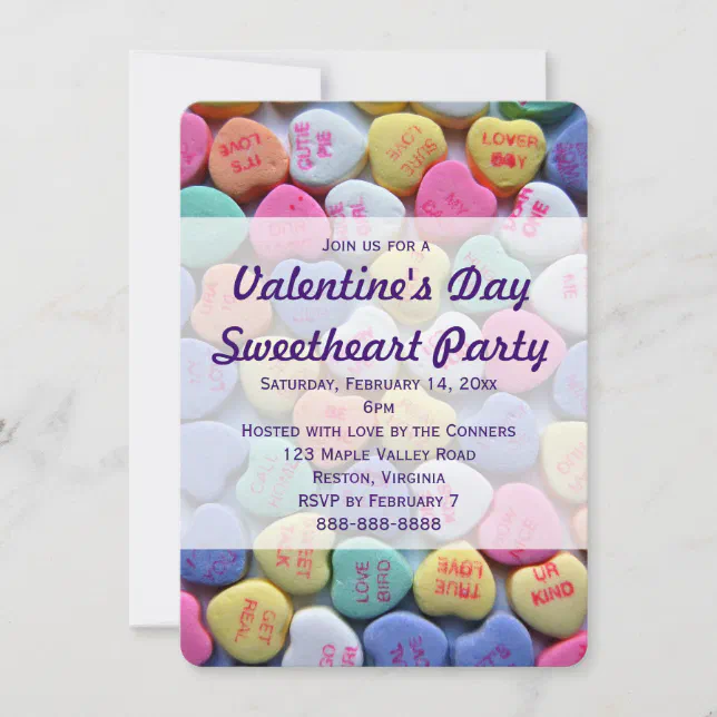 Candy Hearts Valentine's Day Party Invitations | Zazzle