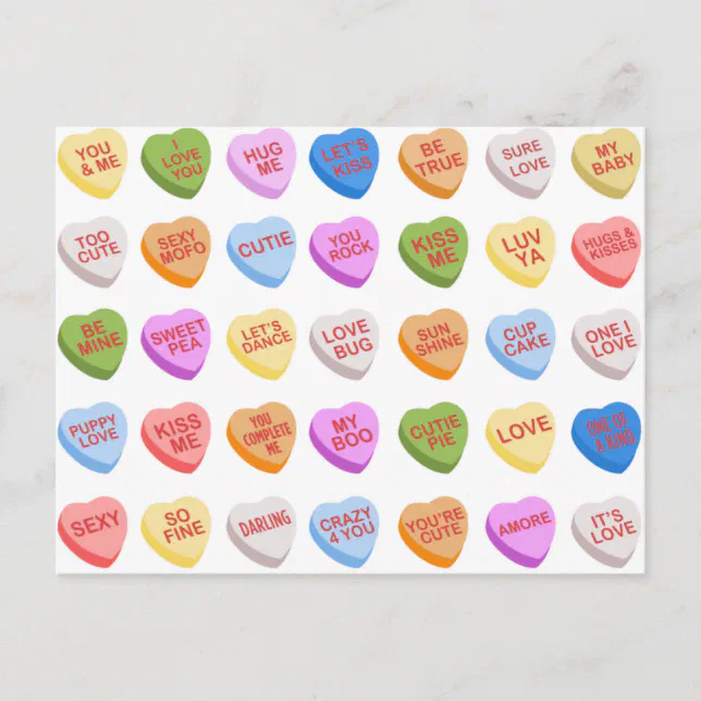 Candy Hearts Valentine's Day Postcard | Zazzle
