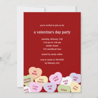 Candy Hearts Valentine's Party Invitation | Zazzle