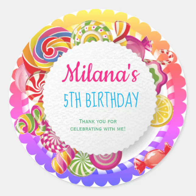 Candy land birthday party pastel classic round sticker | Zazzle