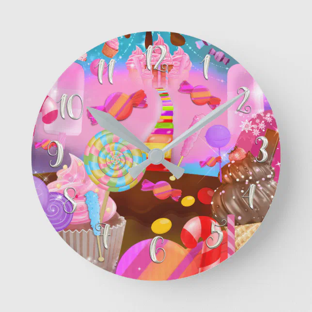 Candy Land Fantasy Sweets Boutique Style Custom Round Clock | Zazzle
