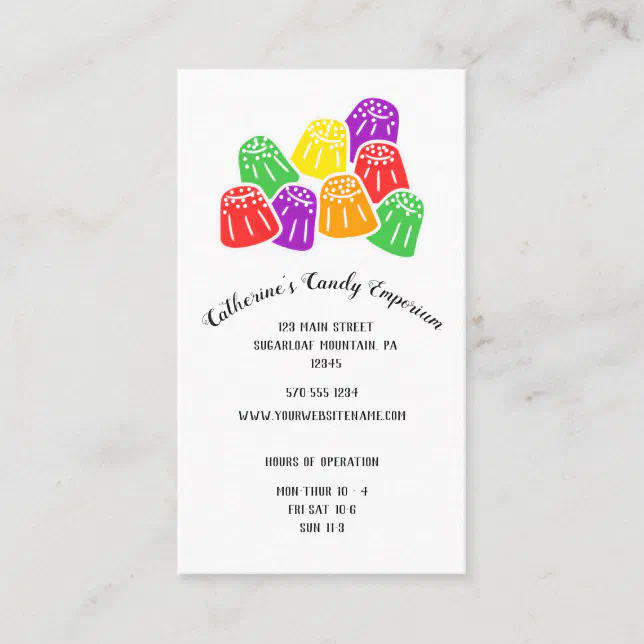 Candy Shop Store Gumdrops Info and Hours Business Card | Zazzle