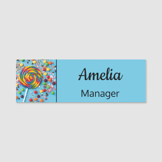 Candy Shop Sweets Store Black Text Employee Name Tag | Zazzle