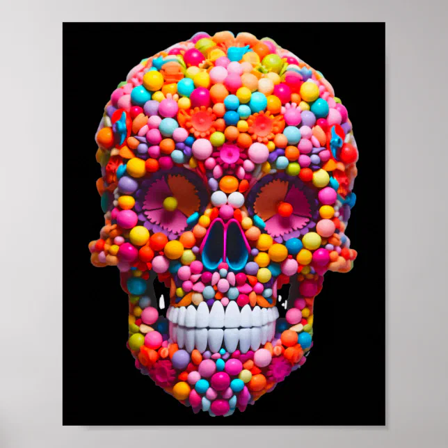 Candy Skull Bubble Gum Skeleton Halloween Candies Poster | Zazzle