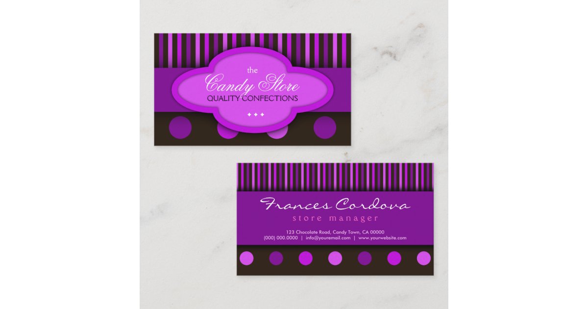 Candy Store Chocolates Confectionery Business Card | Zazzle