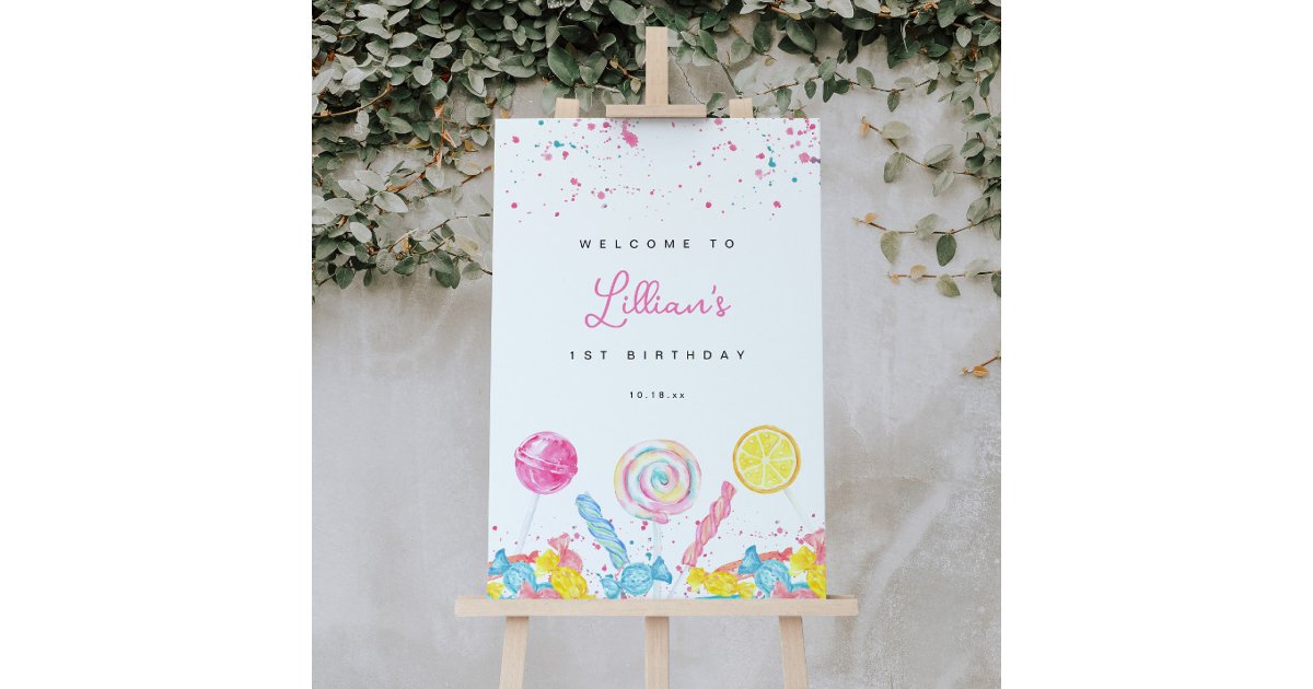 Candy Sweet Shop Birthday Welcome Sign | Zazzle