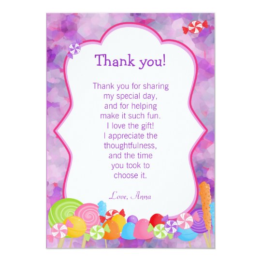 Candy Thank You Card Note Girl Pink Purple | Zazzle.com