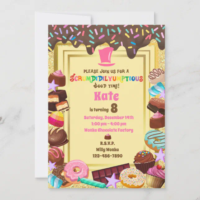 Candy theme, chocolate, food, donuts, rainbow invitation | Zazzle