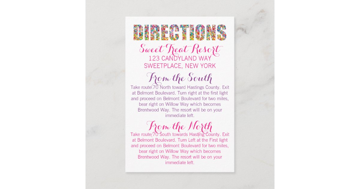 Candy Theme DIRECTIONS Card | Zazzle