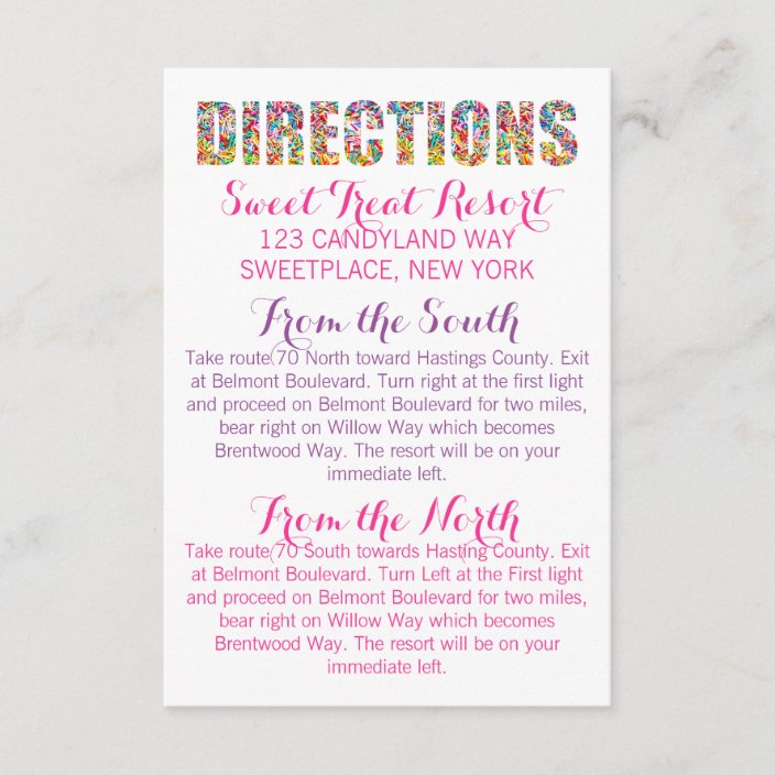 Candy Theme DIRECTIONS Card | Zazzle.com