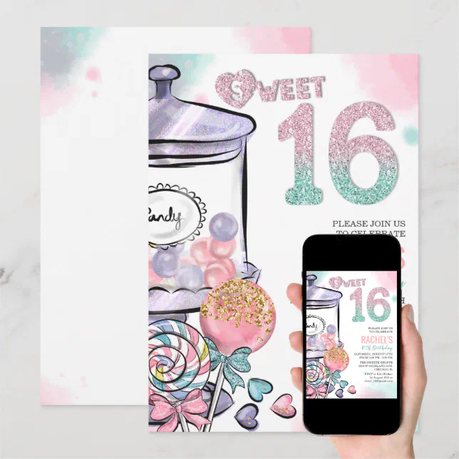 Candy Theme Sweet 16 Birthday Invitation | Zazzle