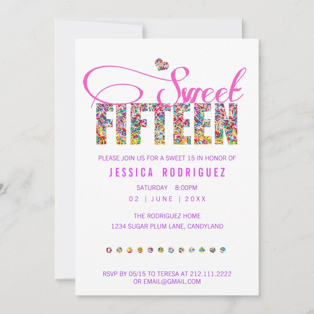 Candy Theme SWEET Fifteen 15 Birthday Invitation | Zazzle