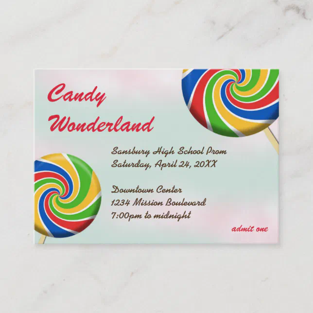 Candy wonderland custom logo prom admission ticket | Zazzle