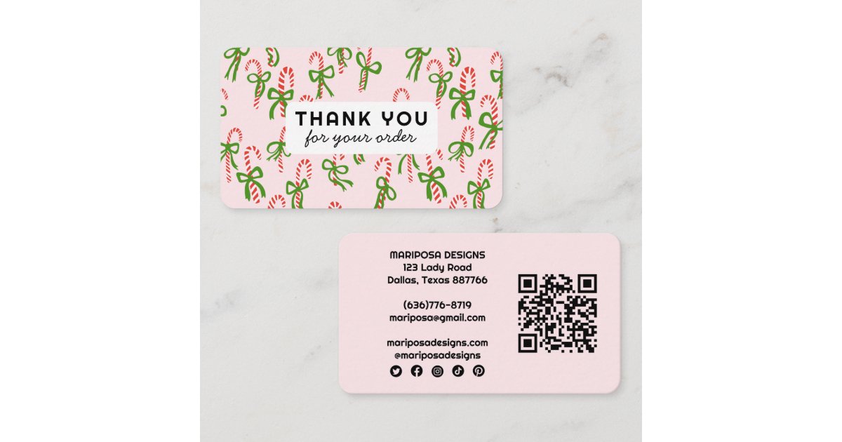 Candycanes Customer Order Thank You QR Code Social Business Card | Zazzle