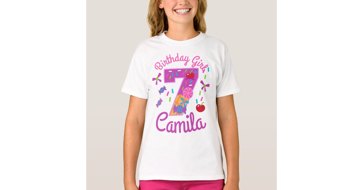 Candyland Birthday Girl Seventh lollipop T-Shirt | Zazzle