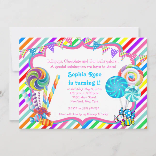 Candyland Candy Theme Birthday Invitation | Zazzle