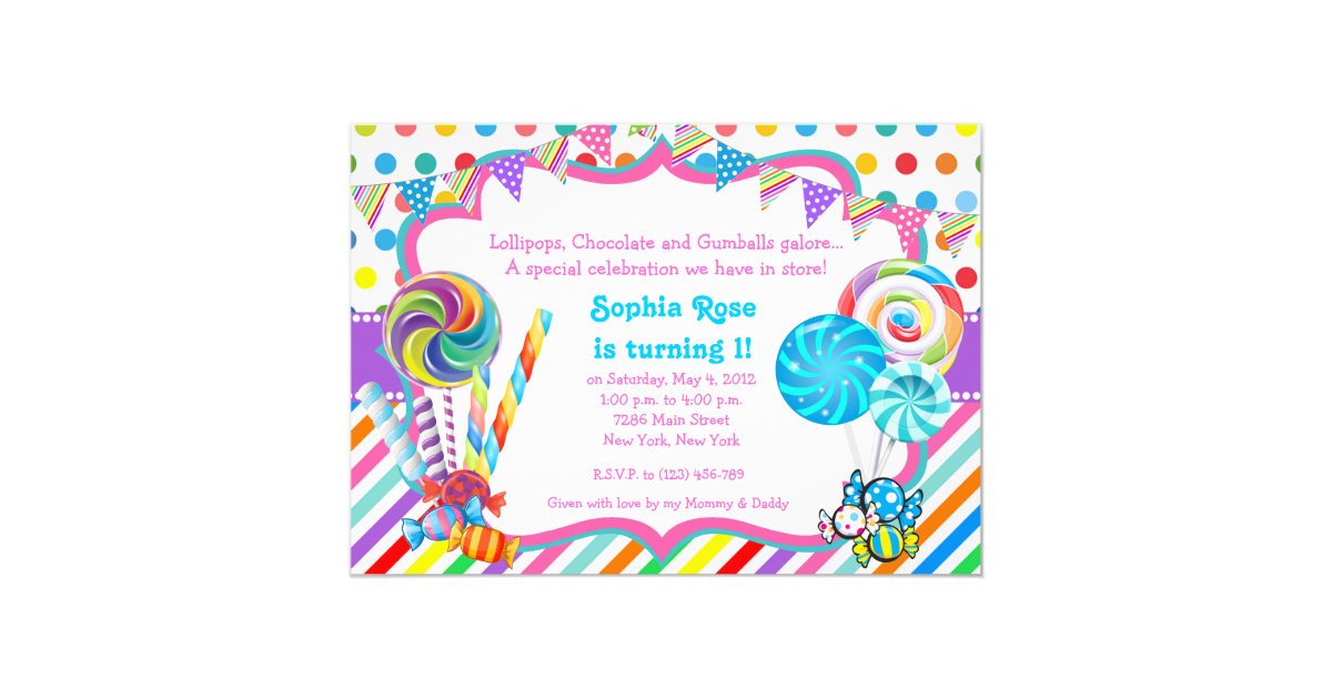 Candyland Candy Theme Birthday Invitation | Zazzle.com