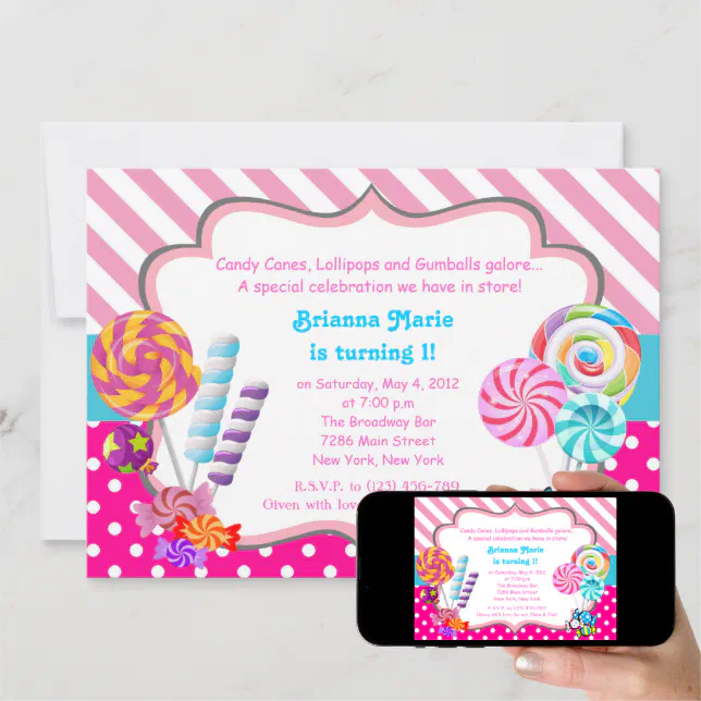 Candyland candy Theme Birthday Invitation | Zazzle