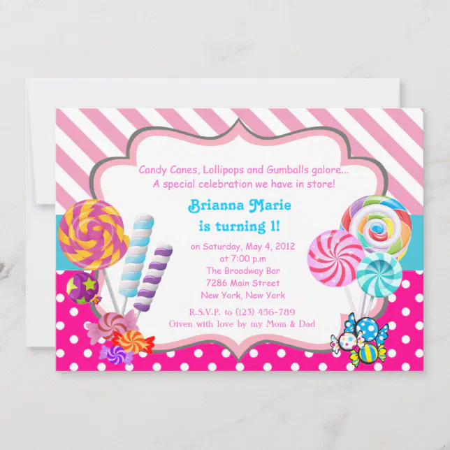 Candyland candy Theme Birthday Invitation | Zazzle