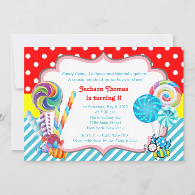 Candyland candy Theme Birthday Invitation | Zazzle