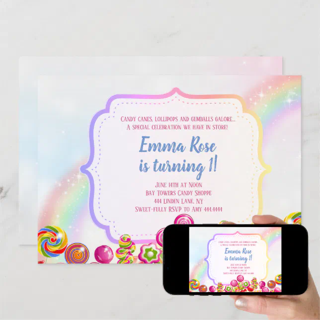 Candyland candy theme birthday party invitation | Zazzle