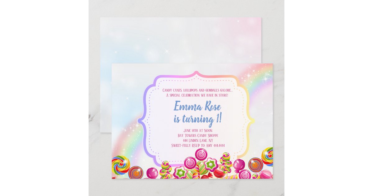 Candyland candy theme birthday party invitation | Zazzle