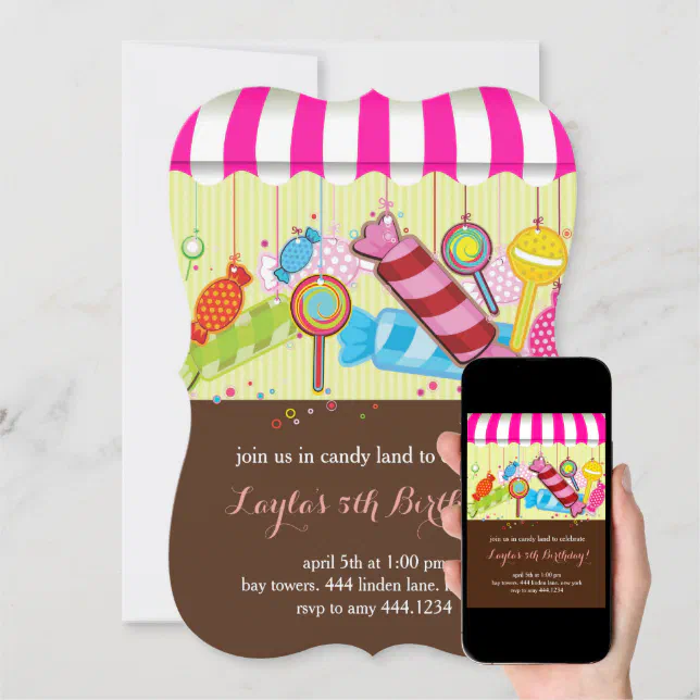 Candyland Sweet Shop Birthday Invitations | Zazzle